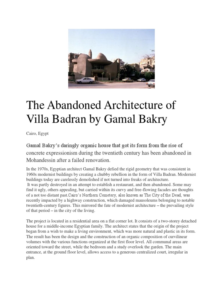 The Abandoned Architecture of Villa Badran by Gamal Bakry | PDF ...