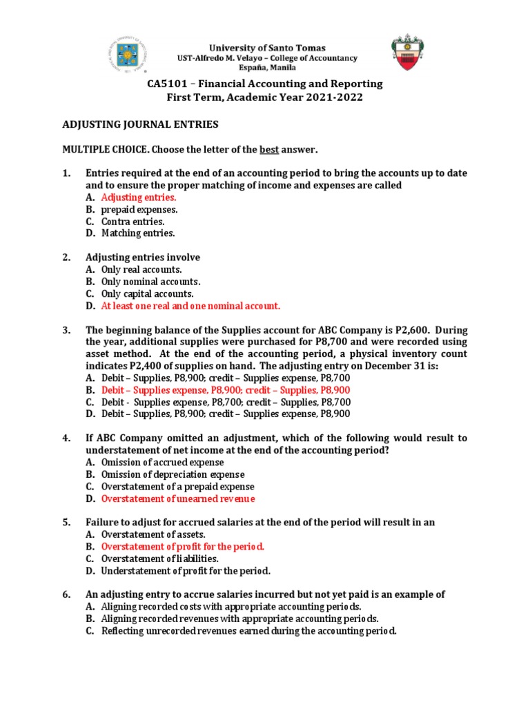 Adjusting Entries With Answers | PDF | Debits And Credits | Expense
