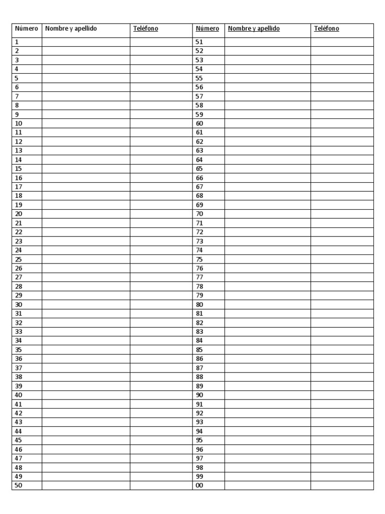 Hoja de Rifa 100 Números para Imprimir | PDF
