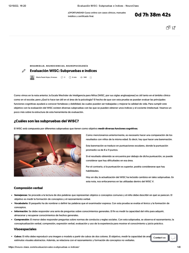Evaluación WISC - Subpruebas e Índices - NeuroClass | PDF | Cognición ...