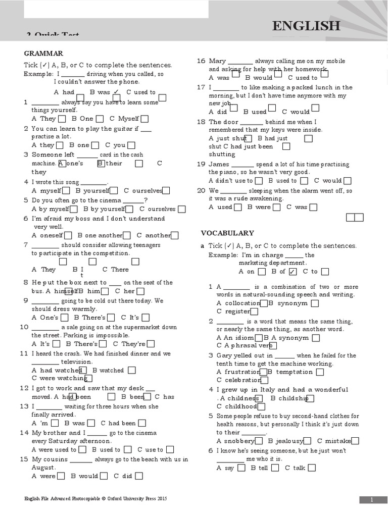 EF3e Adv Quicktest 02 | PDF | Linguistics | Human Communication