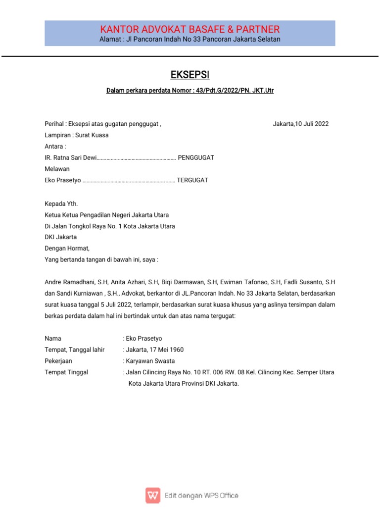 Contoh Eksepsi | PDF