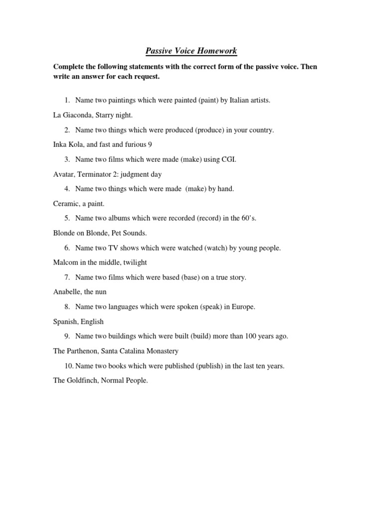Passive Voice Homework | PDF | Foreign Language Studies | Art