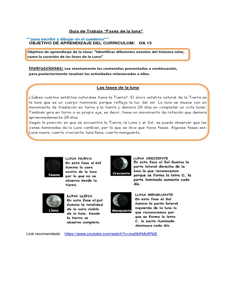 Actividades sobre las fases de la luna | PDF | Ciencia y matemáticas