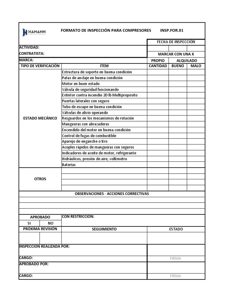 Formatos de Inspeccion Herramientas Obra | PDF