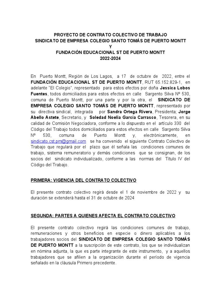 Proyecto de Contrato Colectivo 2022 | Descargar gratis PDF | Salario | Acuerdo colectivo