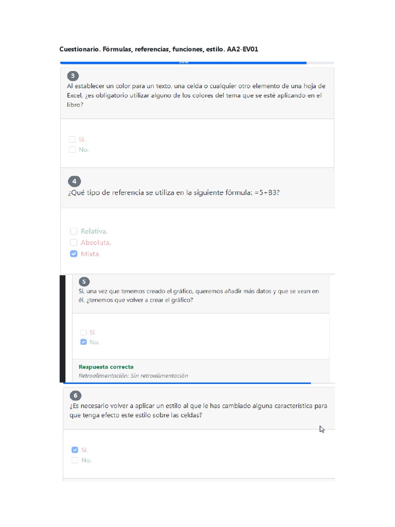 Cuestionario. Fórmulas, Referencias, Funciones, Estilo. AA2-EV01 | PDF