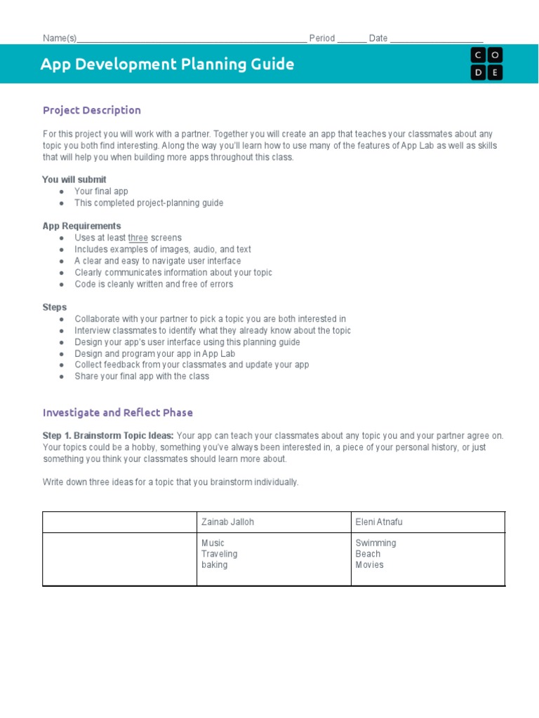 CSP Unit 3 App Development Planning Guidee | PDF | Mobile App ...