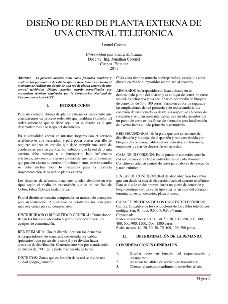 Diseño de Red de Planta Externa | PDF | Red de computadoras | Informática y tecnología de la ...