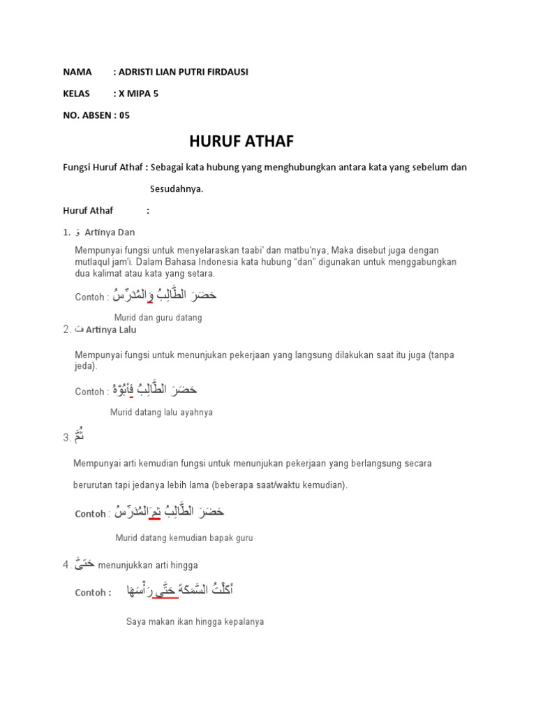 Huruf Athaf Adristi X Mipa 5 | PDF