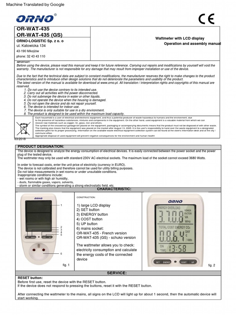 Manual OR-WAT-435 | PDF | Mains Electricity | Waste