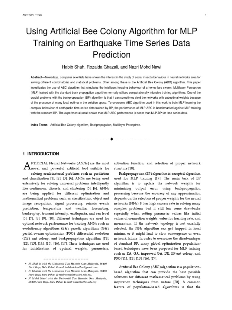 Using Artificial Bee Colony Algorithm Fo Pdf Mathematical Optimization Artificial Neural