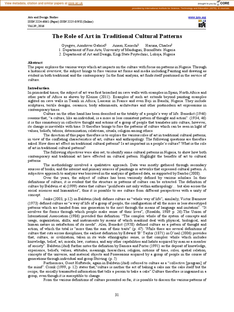 The Role of Art in Traditional Cultural Patterns | PDF | The Arts | Mask