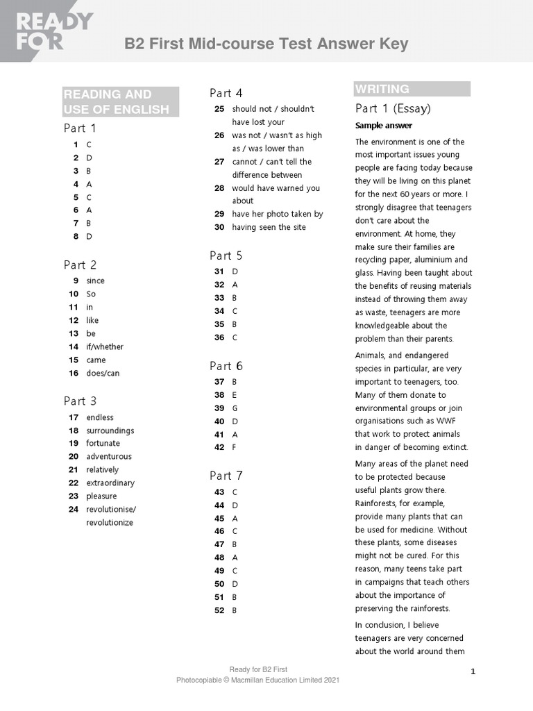 RfB2F TG Mid Course Test Answer Key | PDF