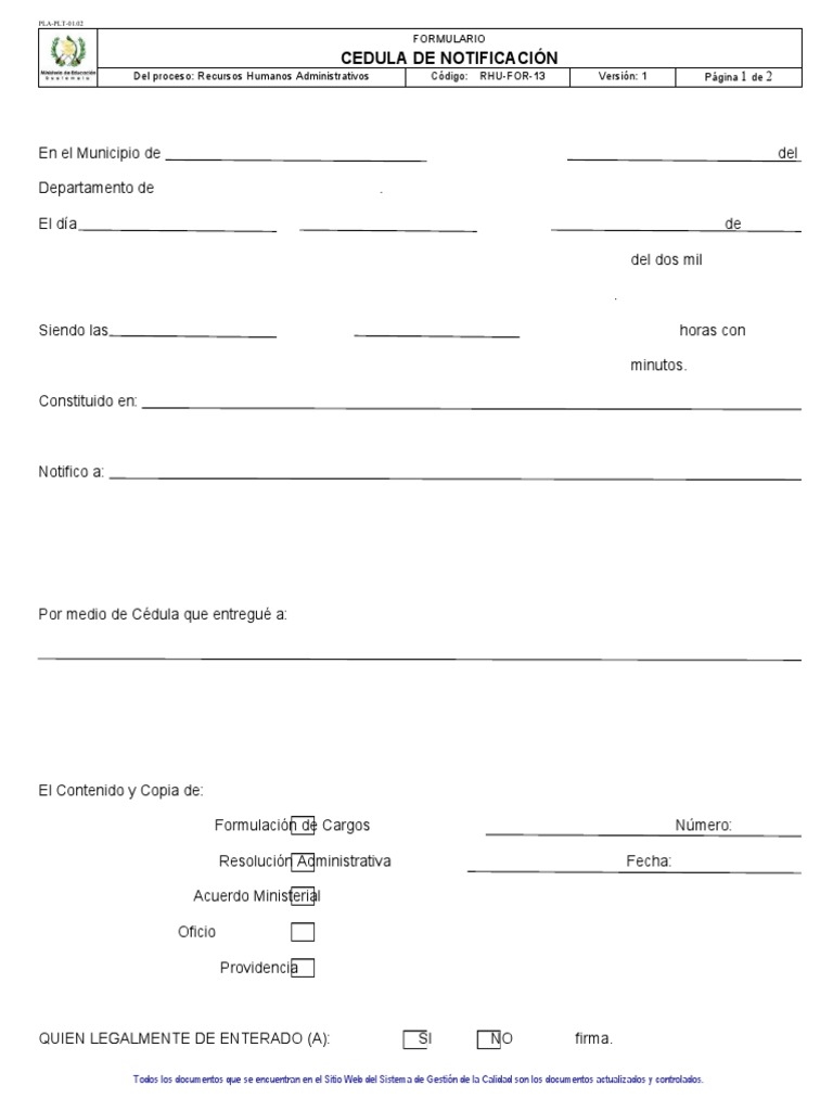 Cedula de Notificación Del Acuerdo Ministerial 33-2022 | PDF ...