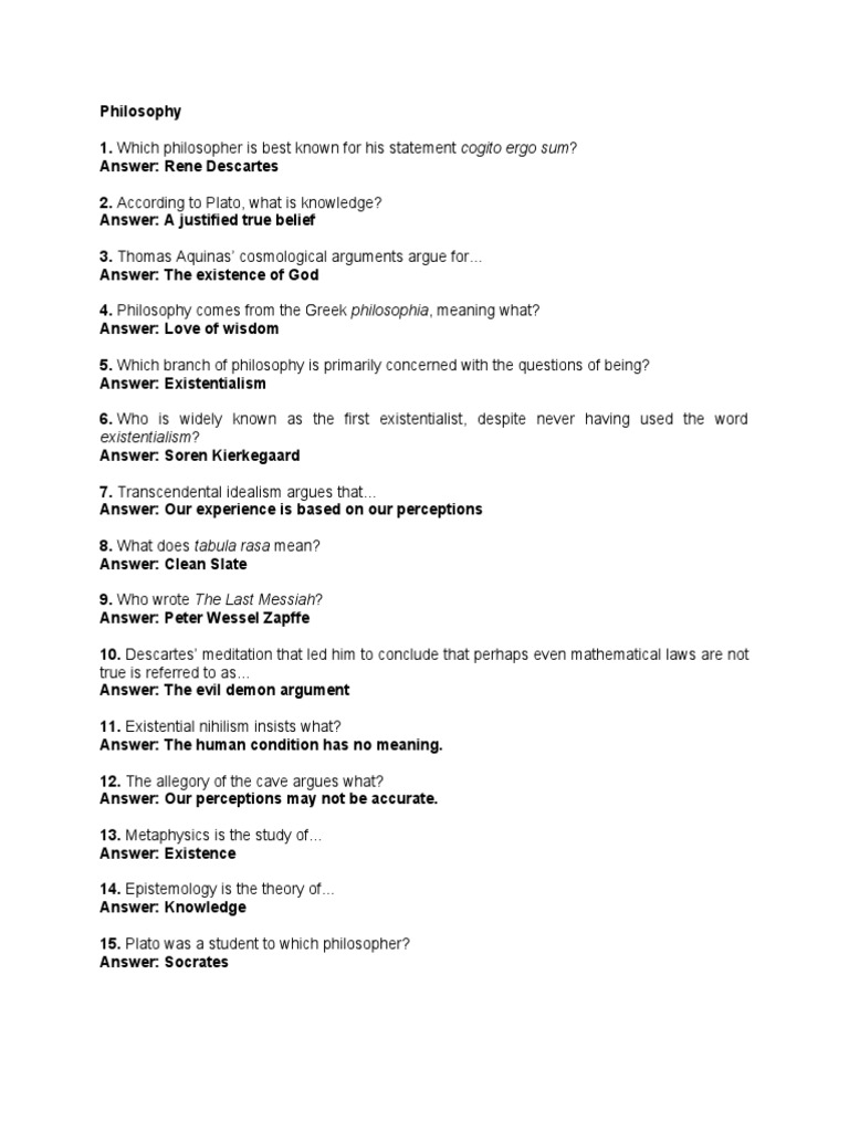 Philosophy 20 Questions | PDF