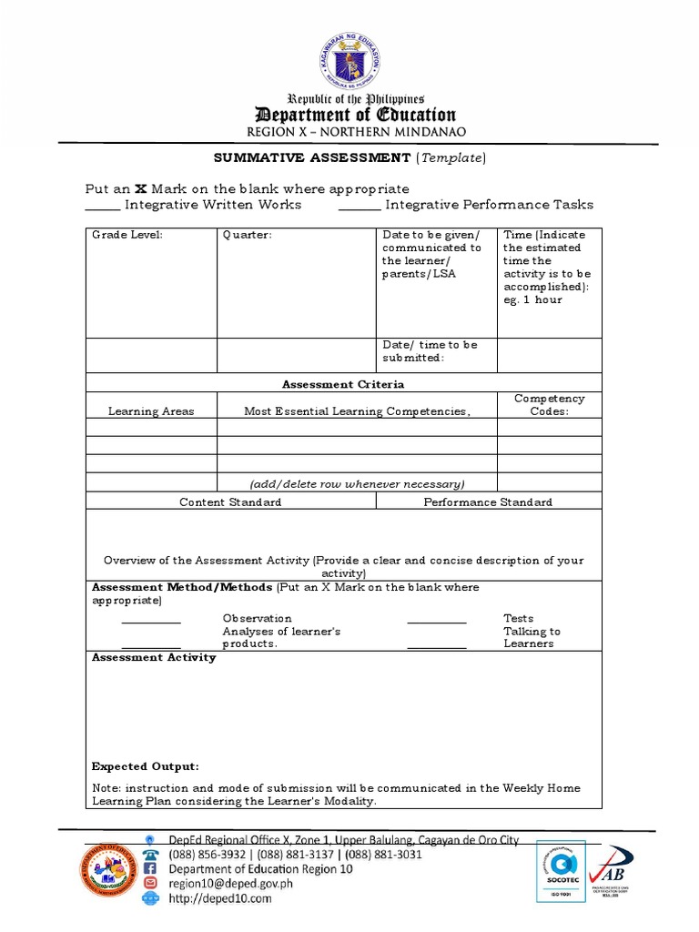 Summative Assessment Template Guide | PDF | Educational Assessment ...