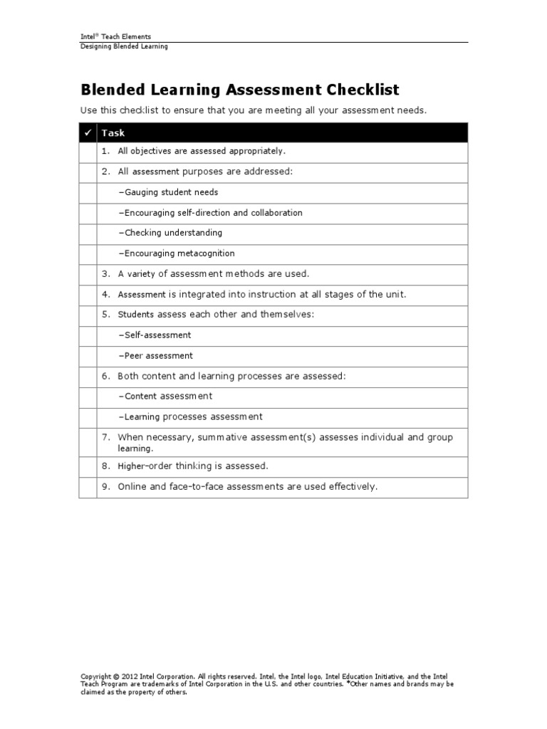 Blended - Learning - Assessment - Checklist | PDF | Career & Growth
