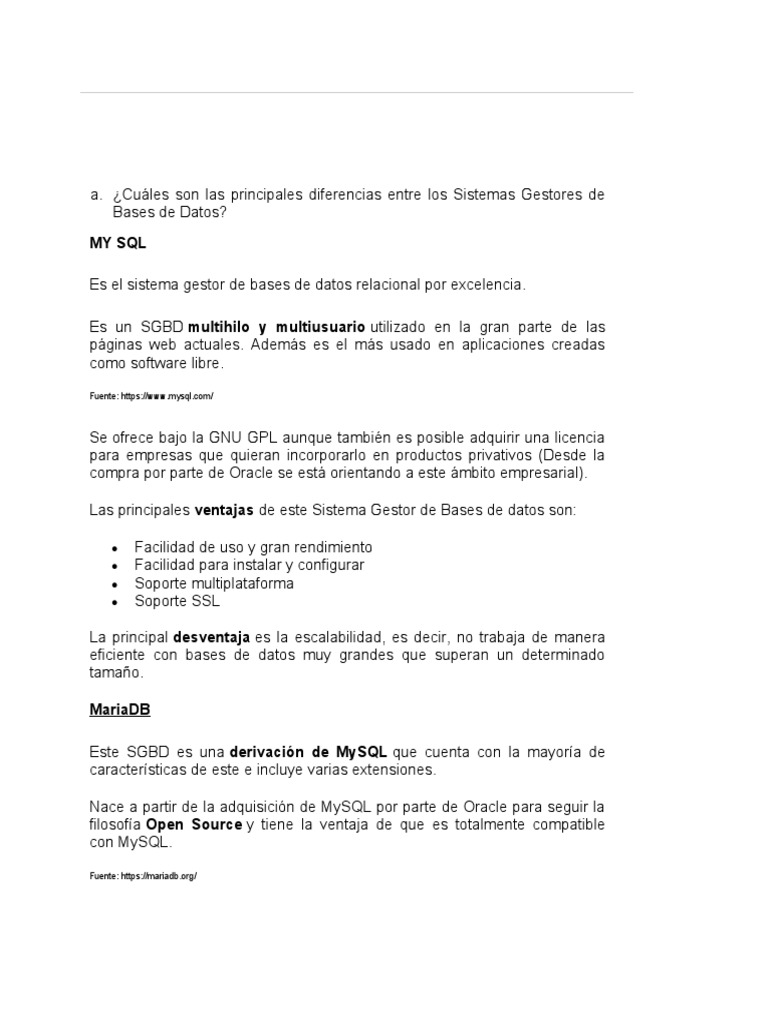 Cuáles Son Las Principales Diferencias Entre Los Sistemas Gestores de ...