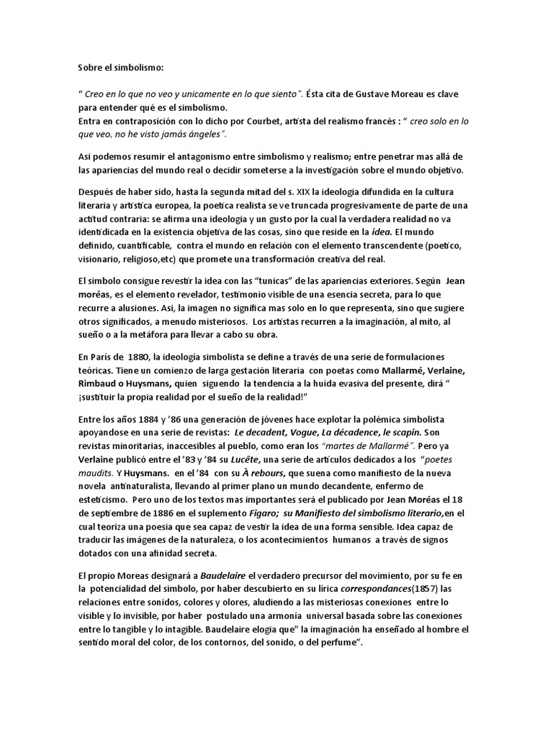 Sobre El Simbolismo | PDF | Simbolismo (Artes) | Las artes