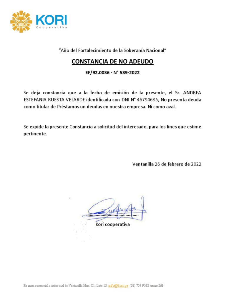 Carta DE NO ADEUDO | PDF