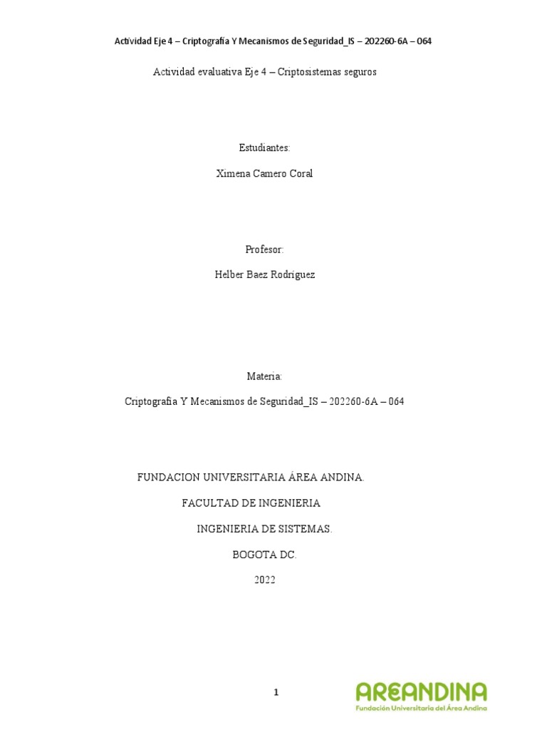 Actividad Eje 4 Criptografía Y Mecanismos de Seguridad - IS - 202260-6A - 064 | PDF | Red ...