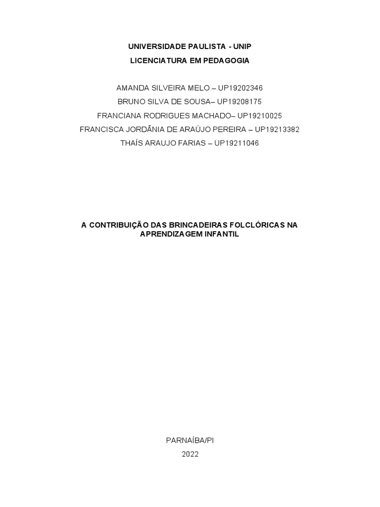 TCC UNIP BRUNO CORRIGIDO (1) 26 05 2022 Devolvido | PDF | Folclore | Aprendizado