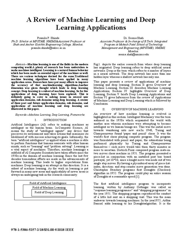 A Review of Machine Learning and Deep Learning Applications | PDF | Deep Learning | Artificial ...