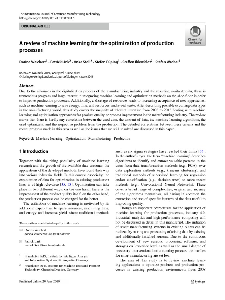 A Review of Machine Learning For The Optimization of Production Process ...