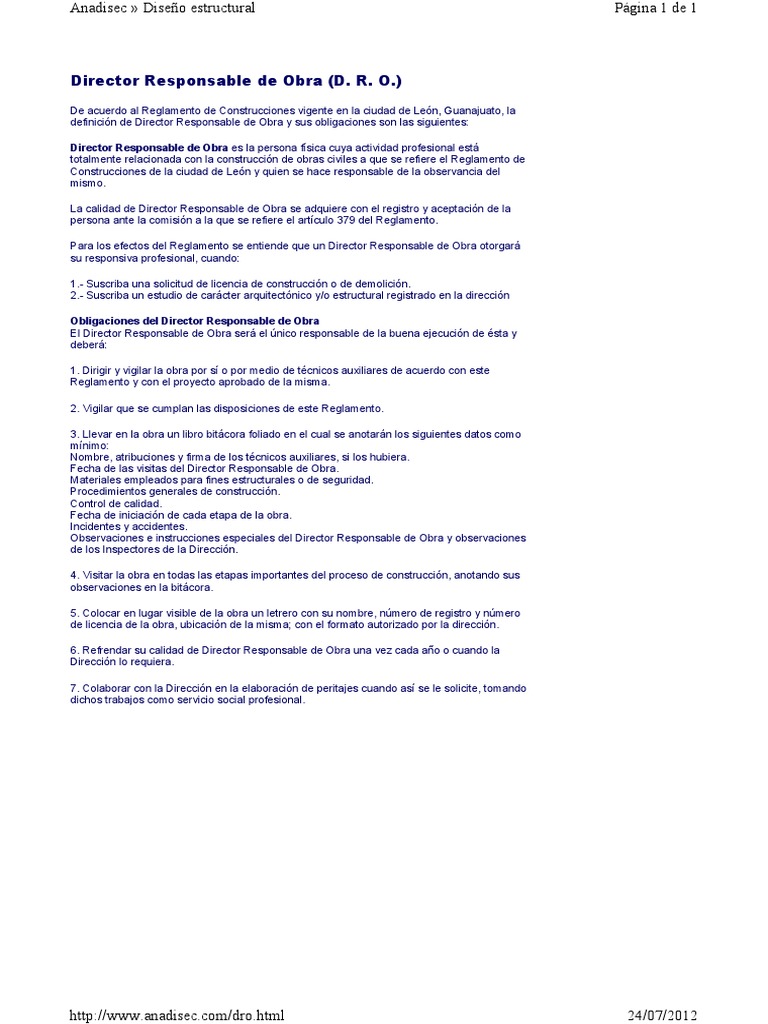 Director Responsable de Obra (D. R. O.) | PDF