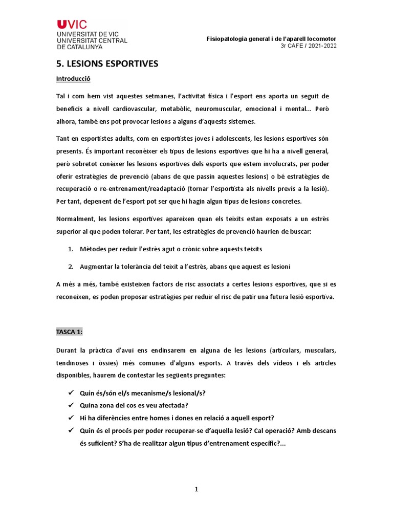 05 - TASCA 5 - Lesions Esportives | PDF