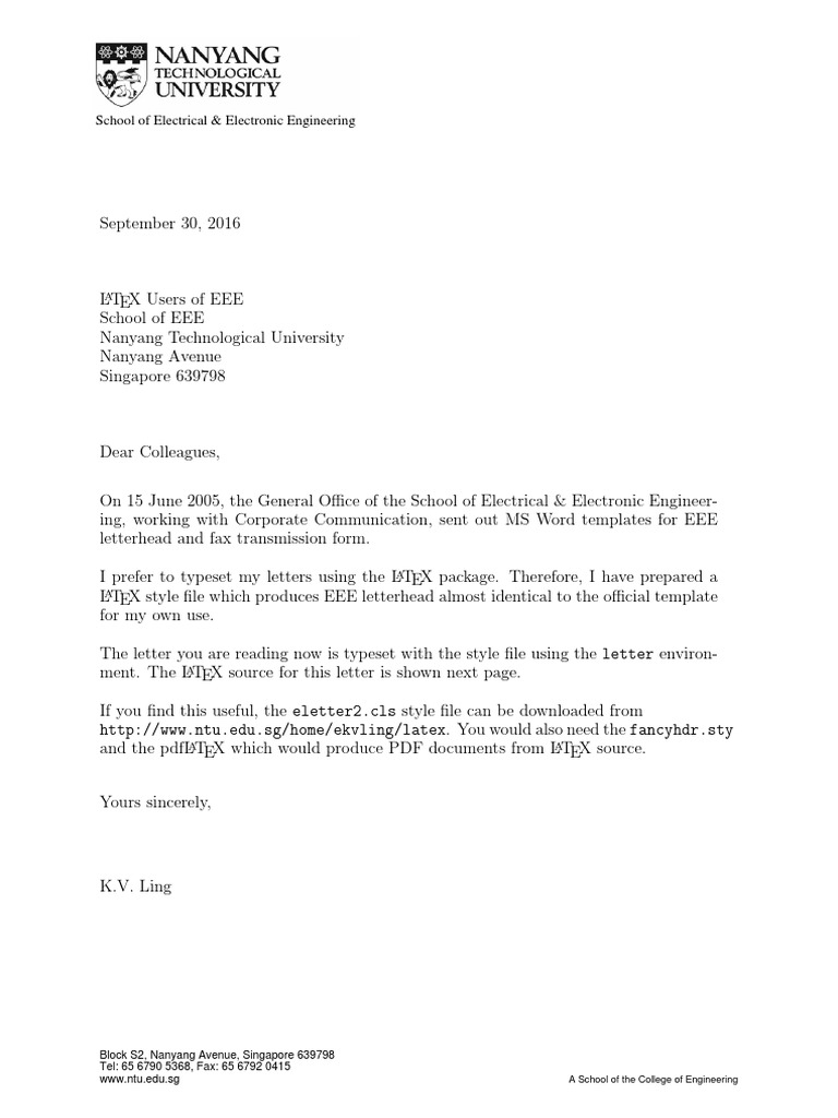 Ntu Eee Letterhead | PDF | Electrical Engineering | Fax