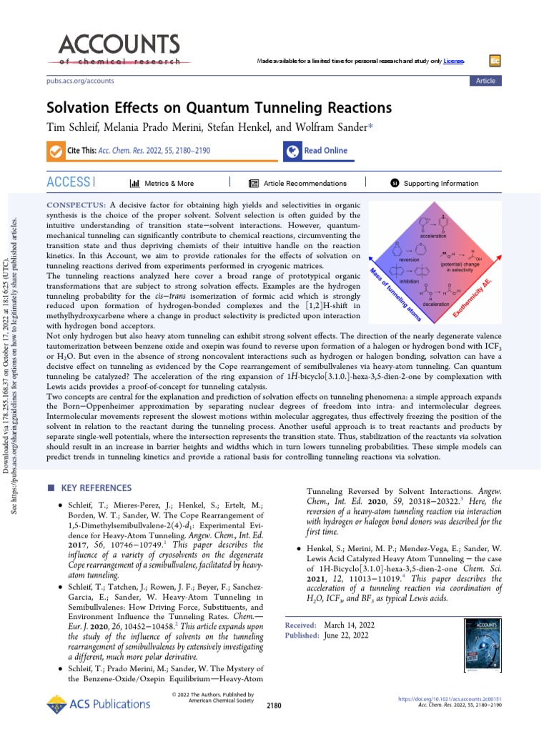 Solvation Effects on Quantum Tunneling Reactions | PDF | Chemical Reactions | Quantum Tunnelling