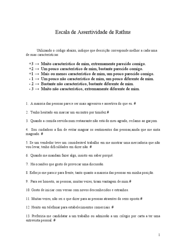 Escala de Assertividade de Rathus | PDF