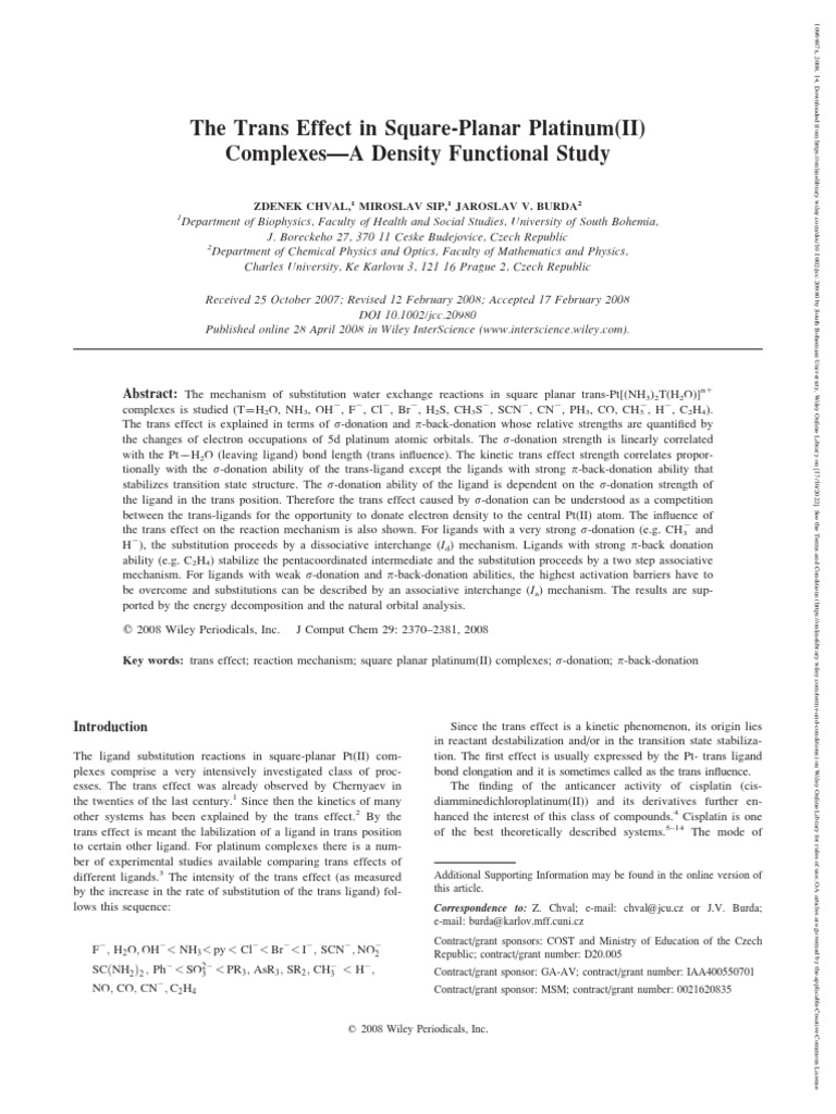 Trans Effect in Square-Planar Pt(II) Complexes | PDF | Coordination ...