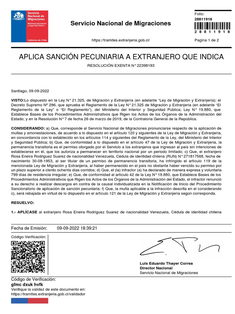 Aplica Sanción Pecuniaria A Extranjero Que Indica: Servicio Nacional de ...