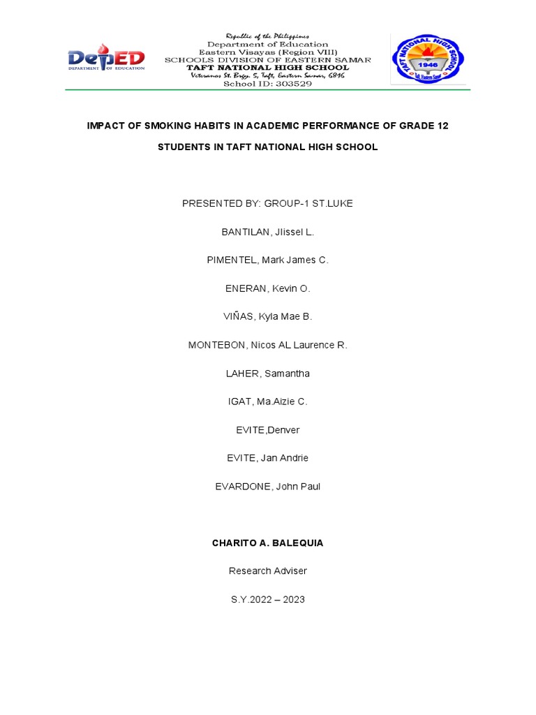 Impact of Smoking Habits in Academic Performance of Grade 12 Students ...
