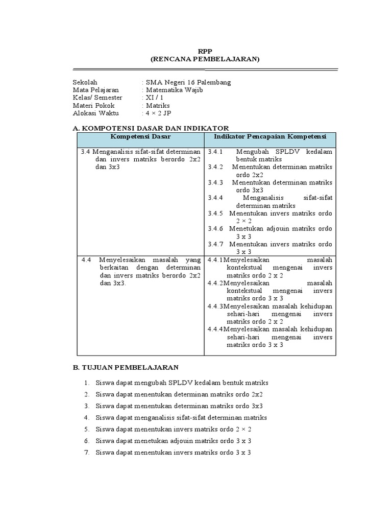RPP 3.4 (Matriks) | PDF