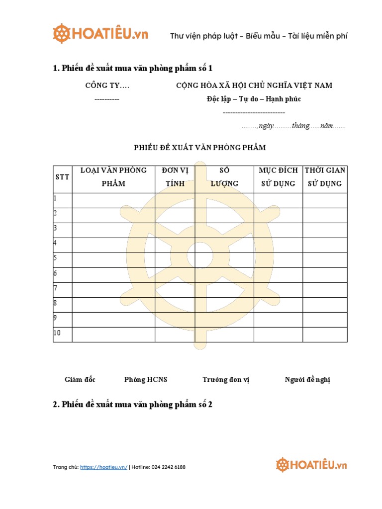 Phieu de Nghi Cung Cap Van Phong Pham | PDF