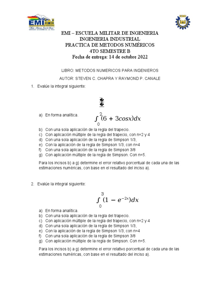 Practica 1 Metodos Numericos 2do Parcial | PDF | Integral | Matemáticas
