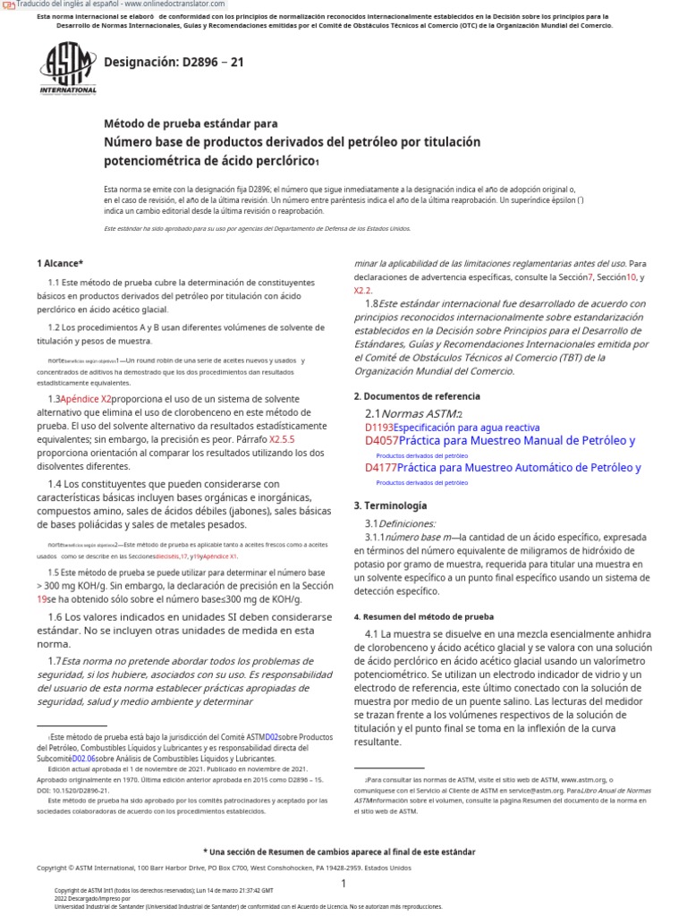 D2896-21 Número de Básicos Totales TBN | PDF | Valoración | Química