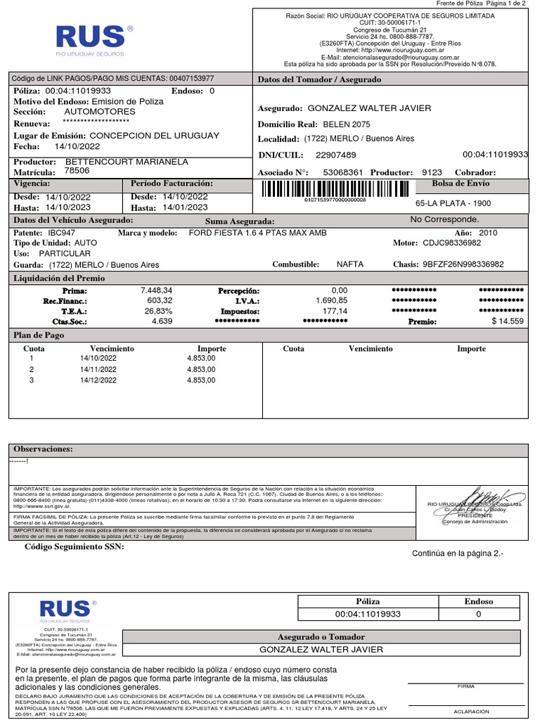 Po Liza Complet A 11019933 | PDF | Póliza de seguros | Seguro
