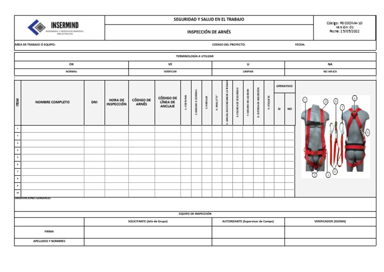 SST-F-03-04 Formato de Inspección de Arnés Ver.04 | PDF