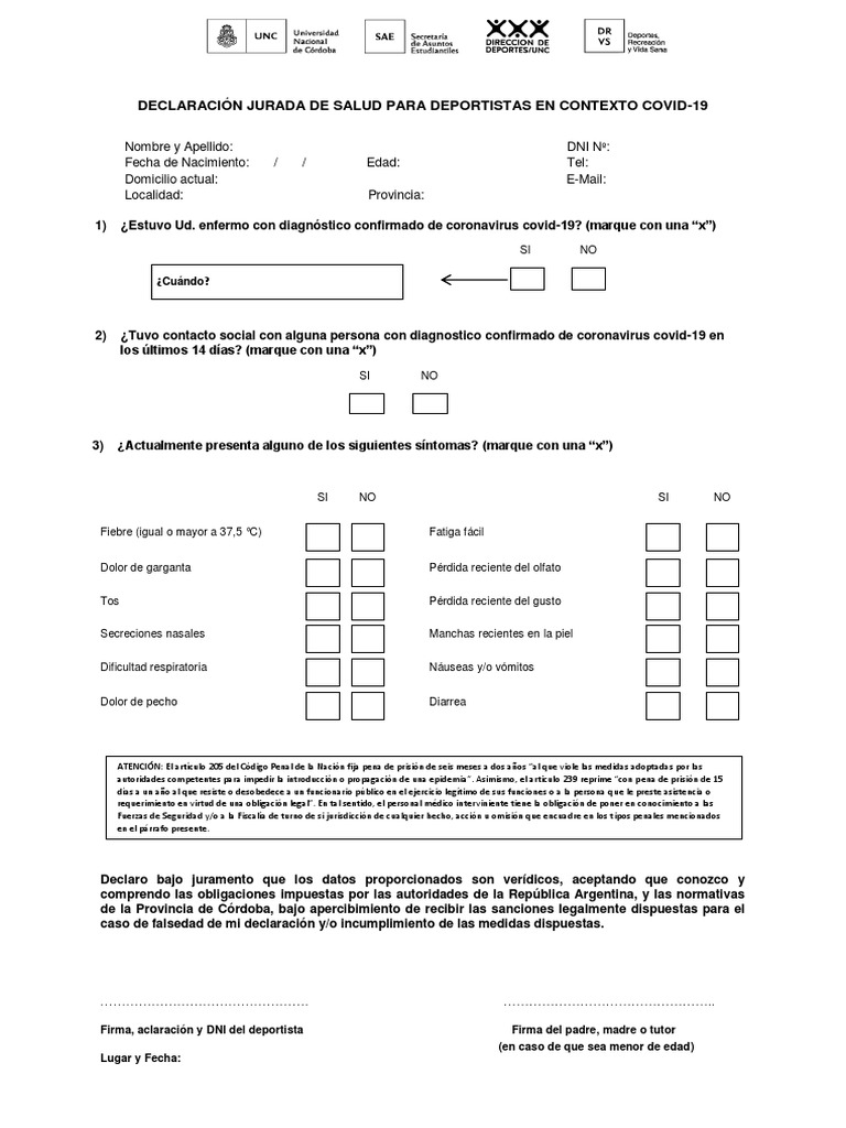 Ficha Médica para Carnet Deportivo | PDF | Medicina CLINICA ...