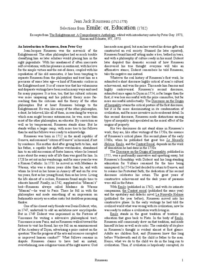 Rousseau - Emile | PDF | Jean Jacques Rousseau | Emile, Or On Education
