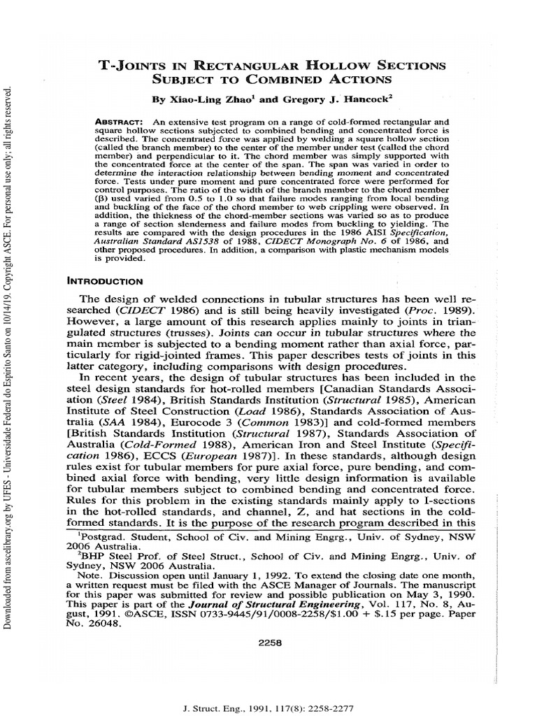 1991 - Zhao - T-Joints in Rectangular Hollow Sections To Combined ...