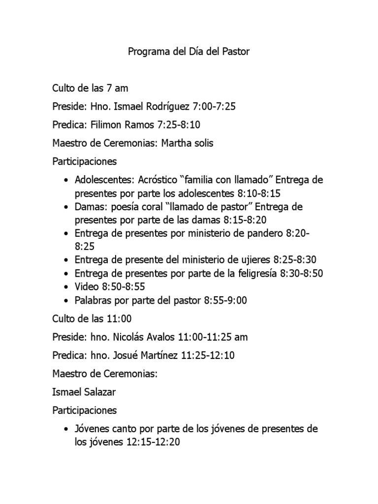 Programa Del Día Del Pastor | PDF