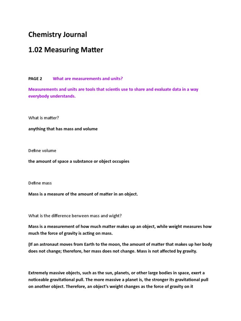 Lesson 1.02 Chemistry Notes | PDF | Weight | Measurement