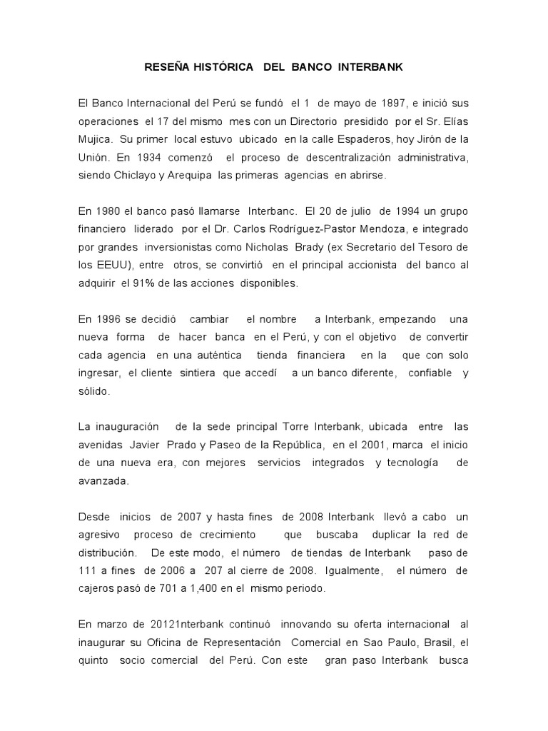 Reseña Histórica Del Banco Interbank | PDF | Bancos | Bancario