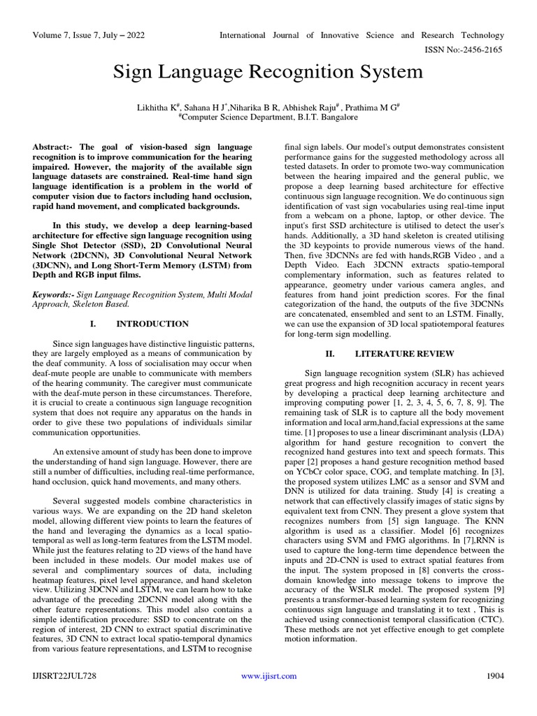 Sign Language Recognition System | PDF | Deep Learning | Cognitive Science Sign Language Recognition System | PDF | Deep Learning | Cognitive Science